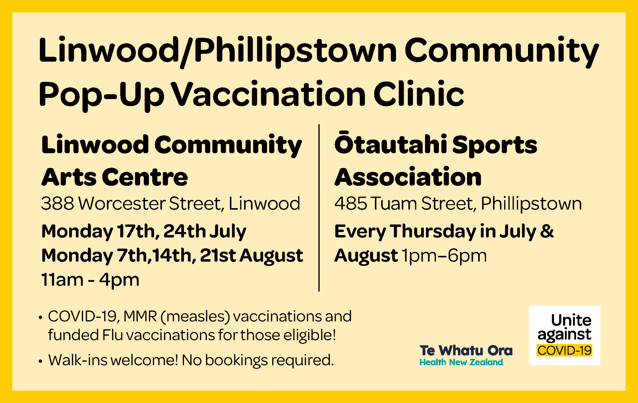 Linwood/ Phillipstown Community Pop-Up Vaccination Clinic - Te ...